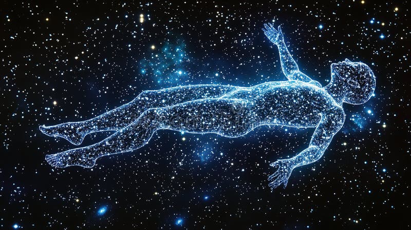 A Man is Floating in Space with His Arms Outstretched. Concept of ...