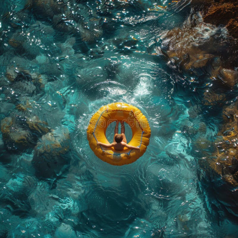 Man Floating on Raft stock image. Image of relaxation - 311291857