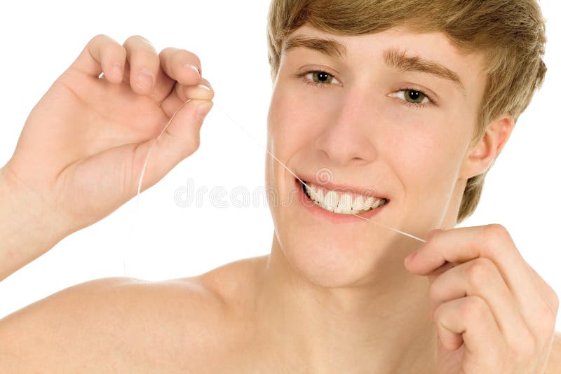 Man flossing his teeth stock photo. Image of shot, cleanliness - 8329374