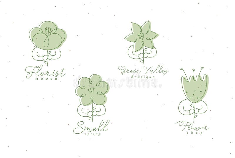 Man with Flower Labels Set in Minimalism Linear Style Green Stock ...