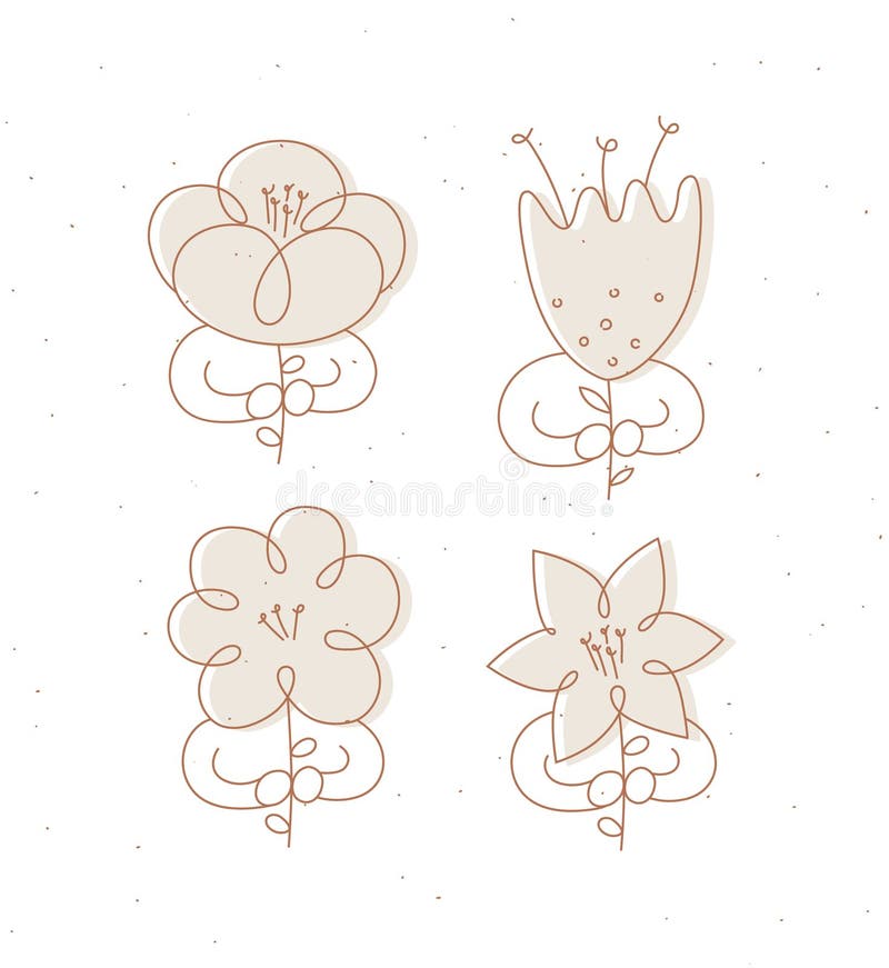 Man with Flower Set Minimalism Linear Style Beige Stock Vector ...