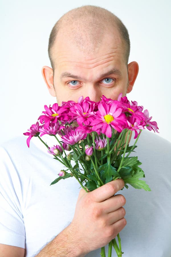 Portrait of Sad Man with Flowers. Stock Image - Image of candid ...
