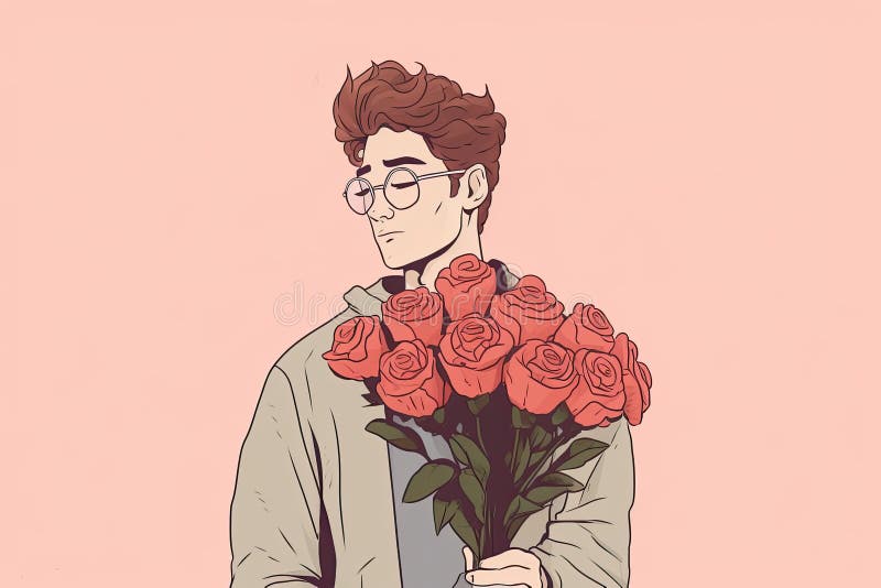 Man with Flowers on Valentines AI Generated Stock Illustration ...