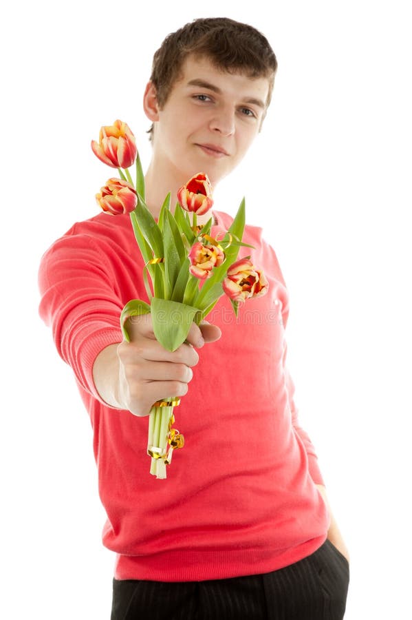 Man with flowers stock image. Image of offering, love - 85262223