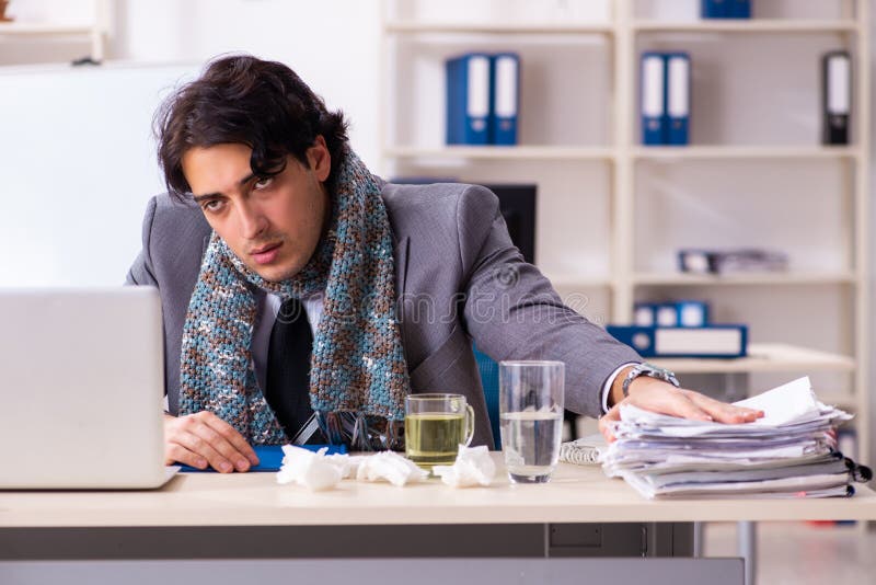 Man with Flu Working in the Office Stock Photo - Image of blowing ...