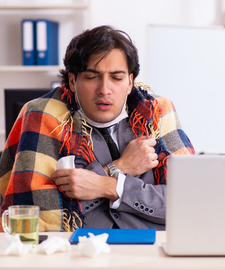 Man with Flu Working in the Office Stock Photo - Image of health, pain ...