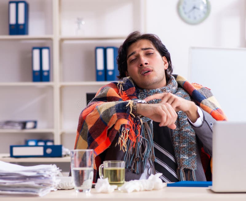 Man with Flu Working in the Office Stock Photo - Image of high ...