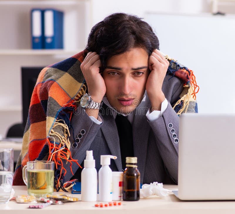 Man with Flu Working in the Office Stock Image - Image of businessman ...