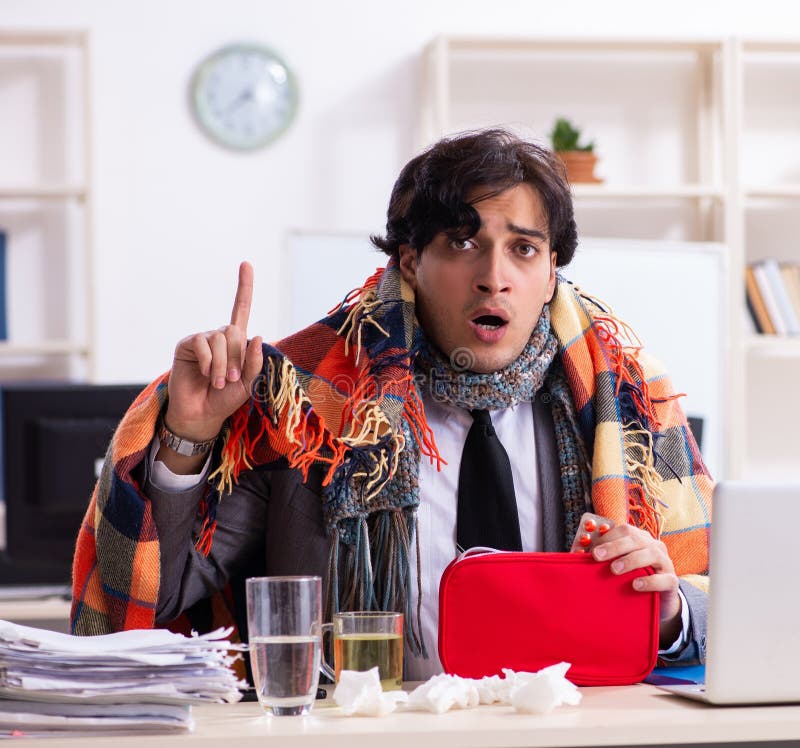 Man with Flu Working in the Office Stock Photo - Image of cough ...