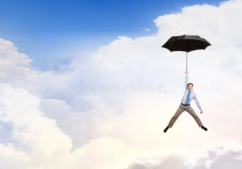 Man fly on umbrella stock photo. Image of holding, career - 56870962