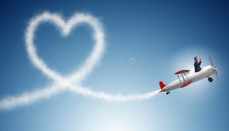 The Man Flying Airplane and Making Heart Shape Stock Image - Image of ...