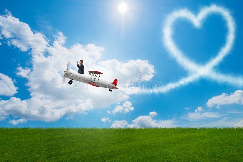 The Man Flying Airplane and Making Heart Shape Stock Photo - Image of ...