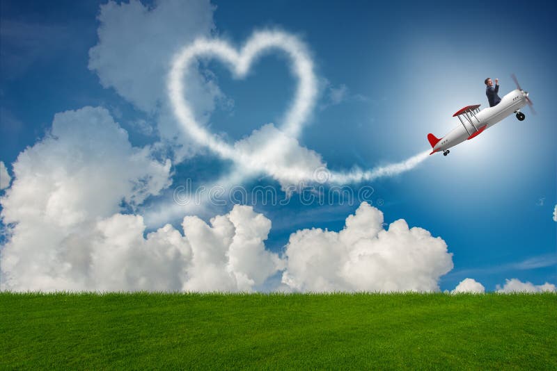The Man Flying Airplane and Making Heart Shape Stock Photo - Image of ...