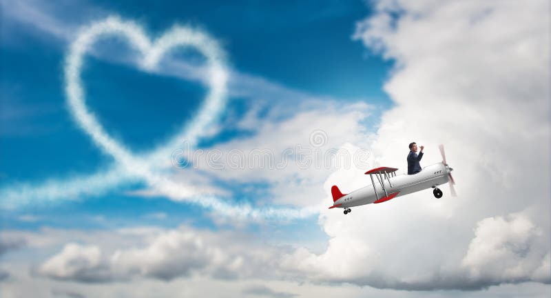 The Man Flying Airplane and Making Heart Shape Stock Photo - Image of ...