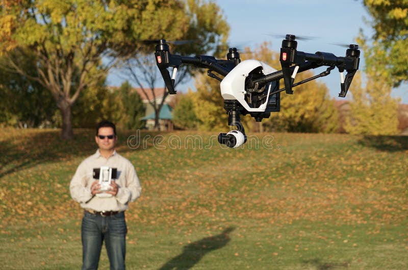 High-Tech Camera Drone Hexacopter in Flight Stock Photo - Image of ...