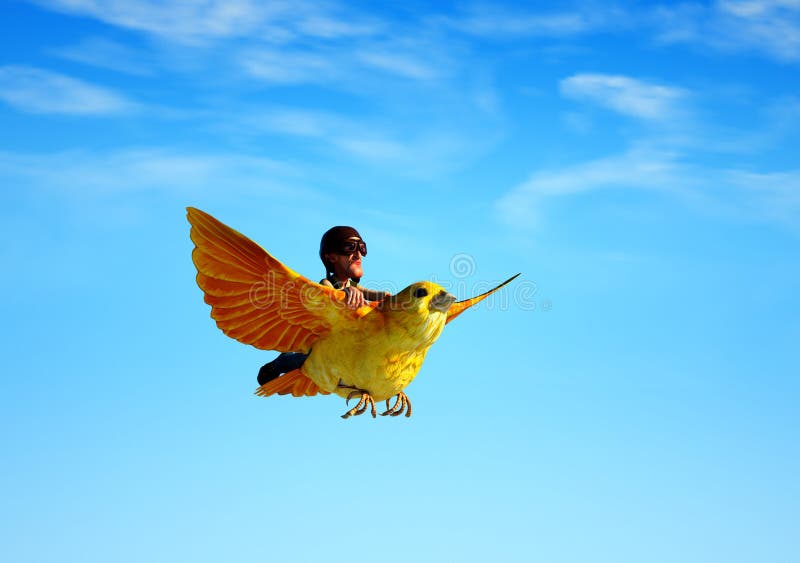 Man Flying on a Yellow Bird. Freedom Concept Stock Illustration ...