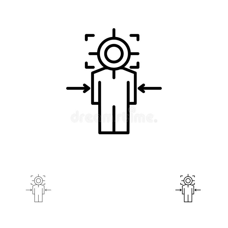 Man, Focus, Target, Achieve, Goal Bold and Thin Black Line Icon Set ...