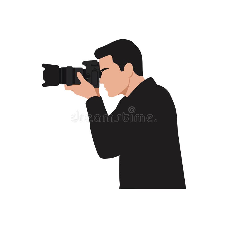 A Man Focused on Capturing a Moment with a Camera in a Flat Vector ...