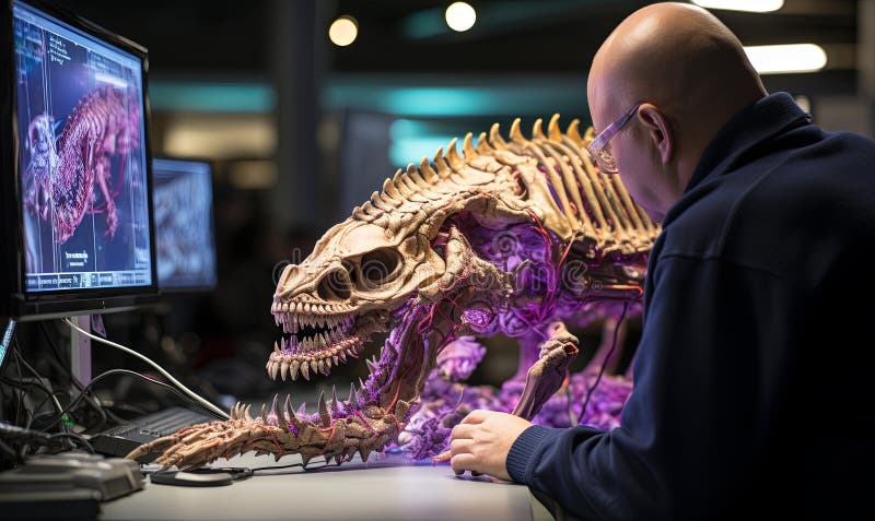 Man Observing Computer Screen Displaying Skeleton Stock Photo - Image ...