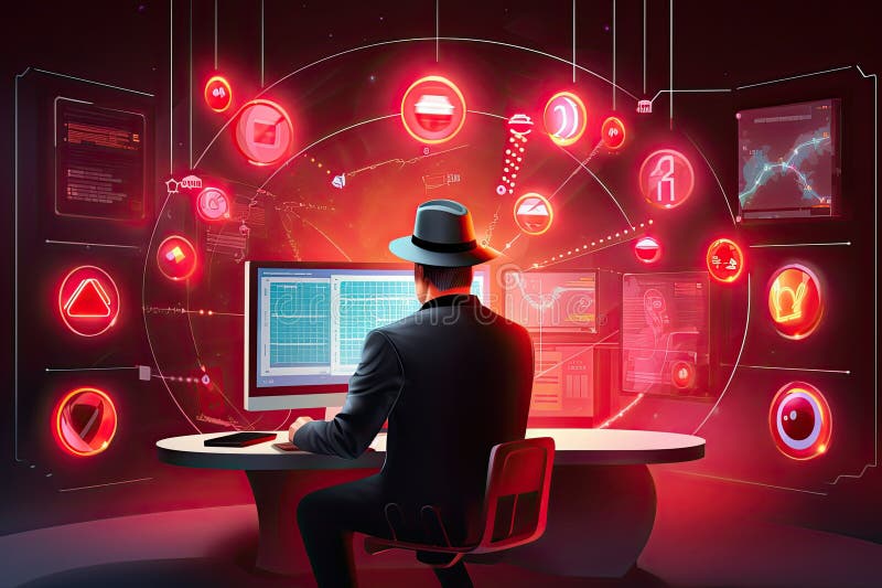 A Man Focused on His Computer Screen while Sitting at a Desk. Stock ...