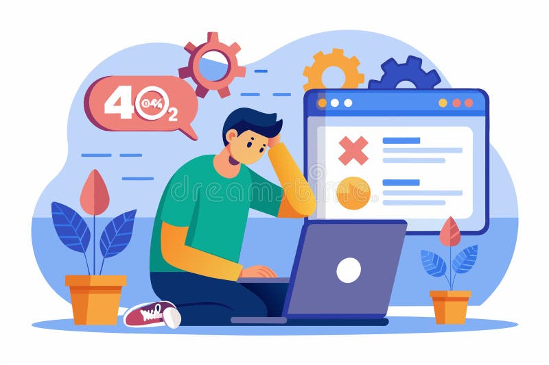 A Man is Focused on Resolving a Web Error on His Laptop, Surrounded by ...