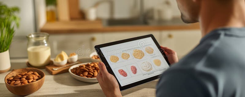 Man Using a Tablet To Learn about Food Online Stock Image - Image of ...
