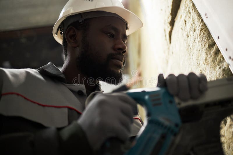 Man Focused on Work at Construction Site Stock Image - Image of space ...