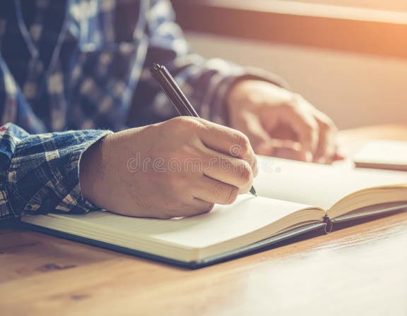 Man Writing in Notebook, Focused Concentration for Journaling, Planning ...