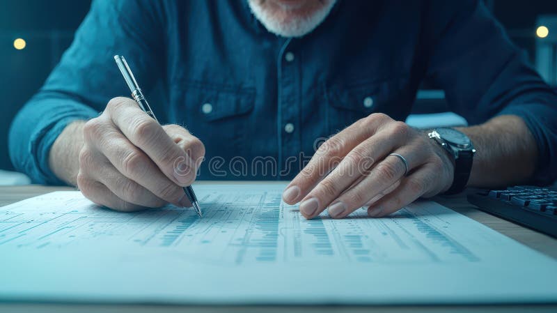 Man Writing on Paper, Focused Concentration for Notetaking, Planning ...