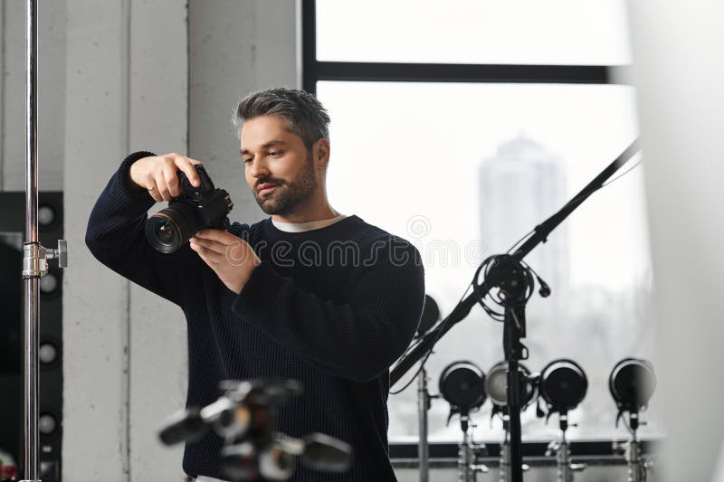 Passionate Photographer Adjusting Camera Settings Stock Photos - Free ...