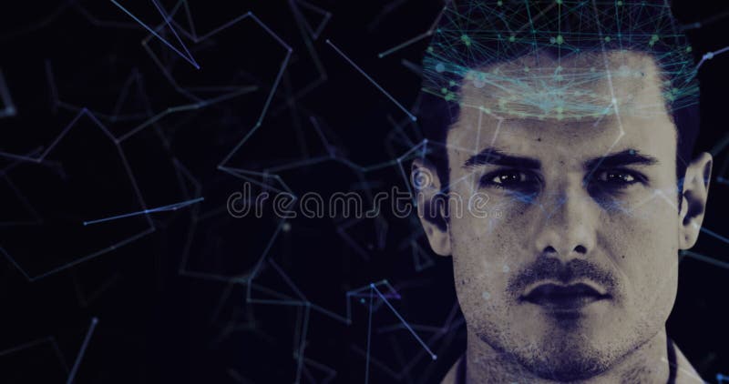 Man Focusing with Digital Network Overlay, Representing Technology and ...