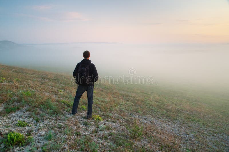 Man in fog. stock image. Image of beautiful, fresh, night - 110658063
