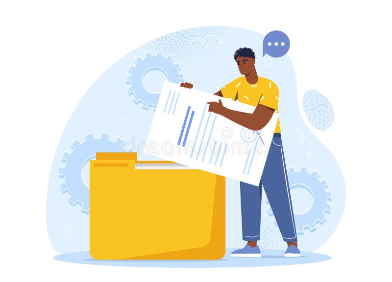 Man with Folder with Documents. Young Guy Works with Electronic Storage ...