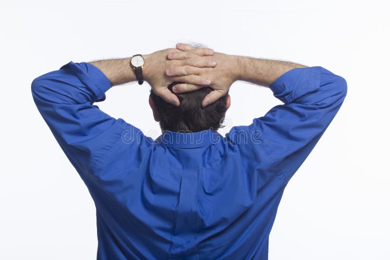 Man Foldind Hands Over Head, Horizontal Stock Image - Image of male ...