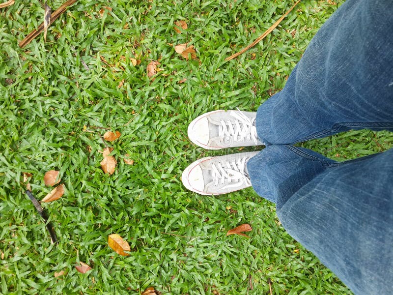 Man foot on green grass stock image. Image of shoes, foliage - 71517671