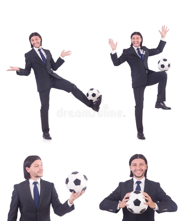 The Man with Football Isolated on White Stock Photo - Image of manager ...
