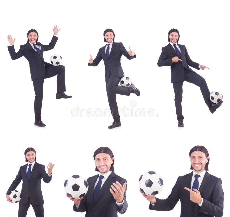 The Man with Football Isolated on White Stock Image - Image of happy ...