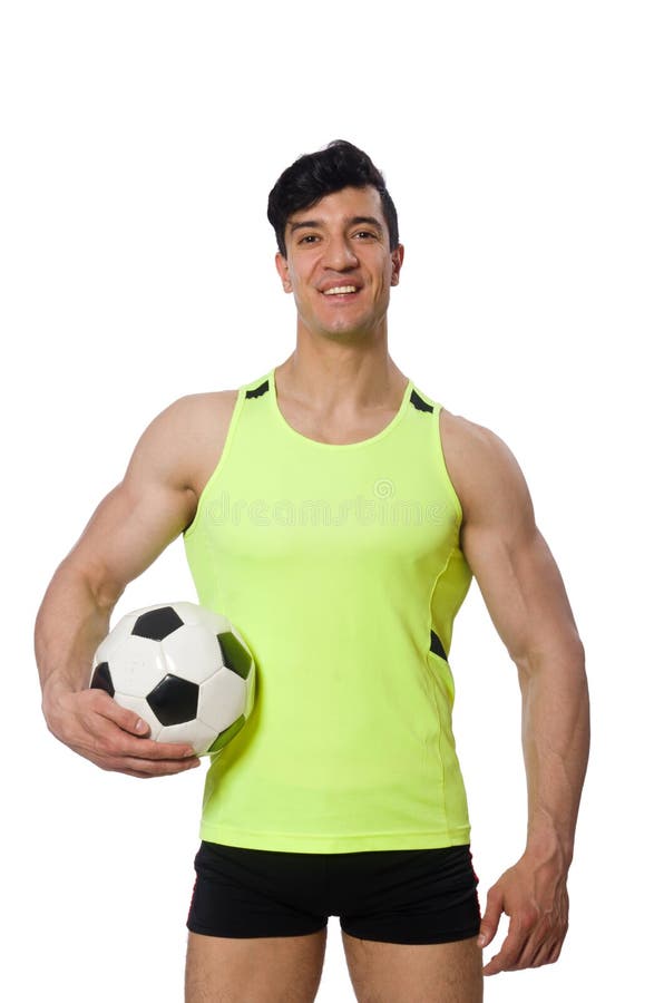 Man with Football Isolated on White Stock Image - Image of leaping ...