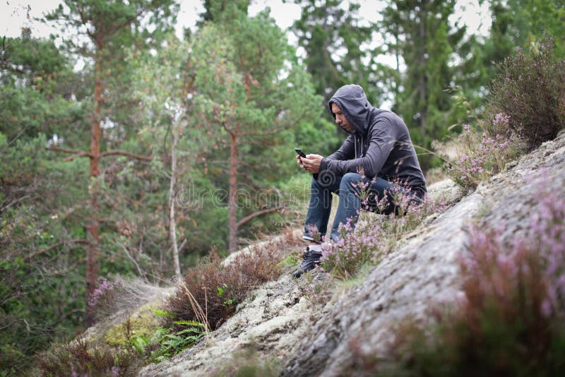 Man in forest lost stock image. Image of digital, hiker - 112112993
