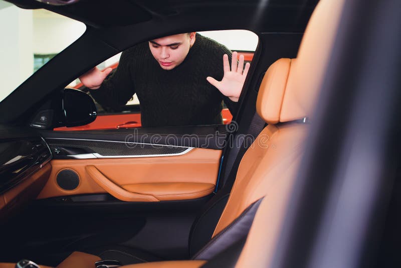 Man Forgot Her Key Inside of Her Car. Stock Image - Image of looking ...