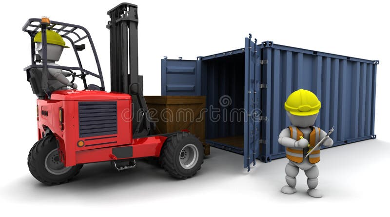 Man in Forklift Truck Loading a Container Stock Illustration ...