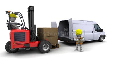 Man in Forklift Truck Loading a Van Stock Illustration - Illustration ...