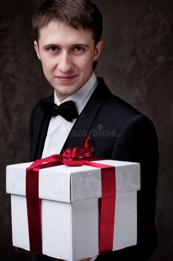 Man in Formal Dress with a Present Stock Image - Image of leisure ...