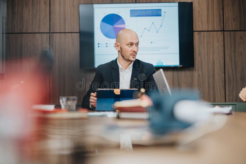 Business Professional Presenting Analytics in a Meeting Room Stock ...