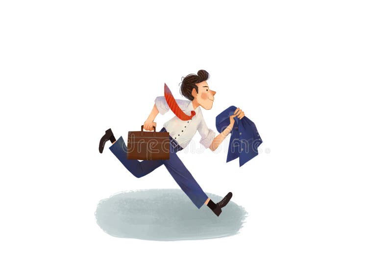 Man in Formal Suit Holding Clothes and Briefcase To Work, Running ...