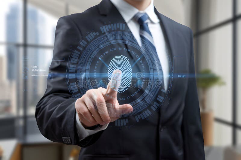 Suit Clad Man Pointing at Futuristic Interface, Highlighting Tech ...