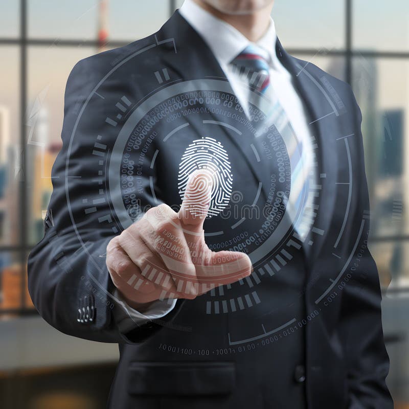 Suit Clad Man Pointing at Futuristic Interface, Highlighting Tech ...