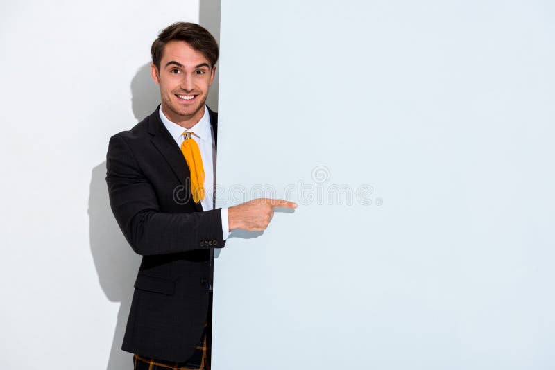 Man in Formal Wear Pointing with Stock Image - Image of yellow ...