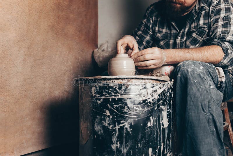 Pottery Master Works on Pottery Wheel in Workshop Stock Image - Image ...