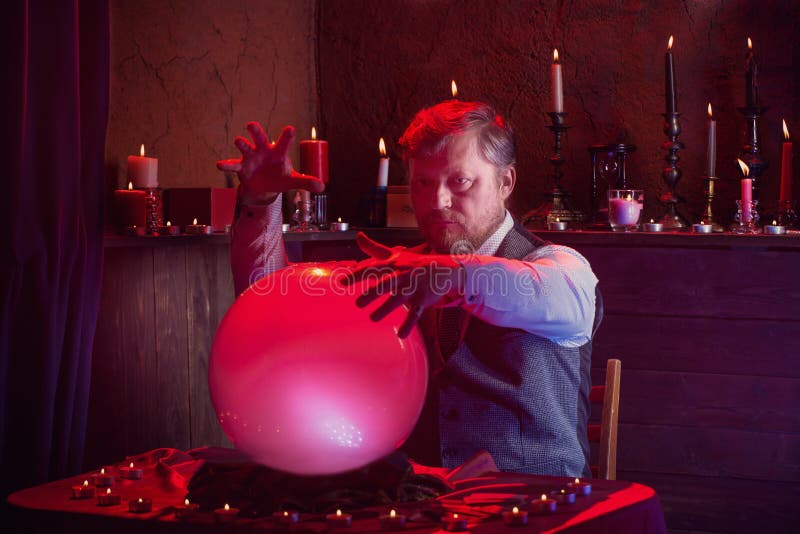 Man Fortune Teller with Crystal Ball Stock Image - Image of oracle ...